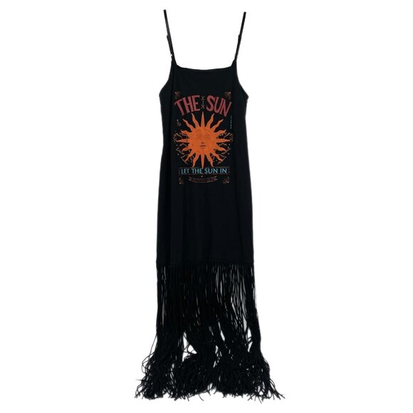 FARM Rio | Dresses | Farm Rio Black Sun Fringe Midi Dress Size Xxs ...